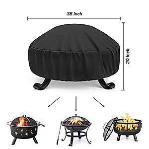 KISEER Fire Pit Cover Heavy Duty Waterproof Round Fire Pit Bowl Cover with Thick PVC Coating Drawstring, 38 Inch, Black