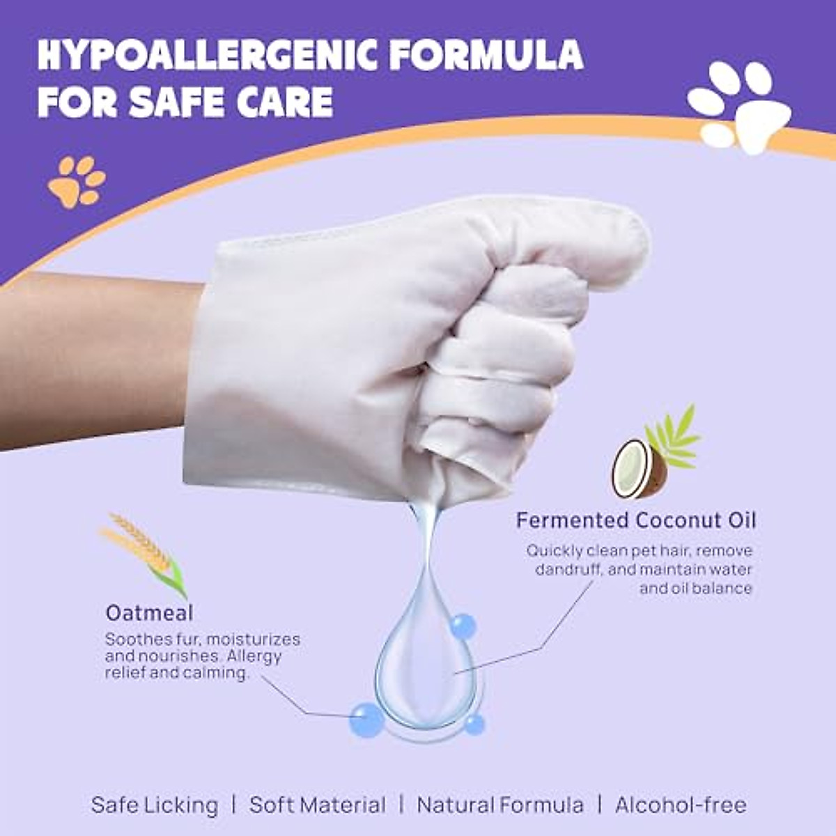 HICC PET Cleaning & Deodorizing Pet Bathing Wipes for Dogs and Cats, Nourish Fur Coconut Oil Gloves Grooming Wipes for Dog/Cat, Dog Cat Cleaning Wipes for Daily Care and Traveling - Unscented