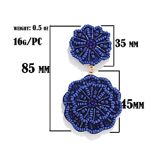 HSWE Statement Beaded Drop Earrings for Women Layered Bead Dangle Earrings (Blue)