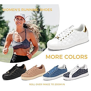 LUCKY STEP Women‘s Fashion Sneakers Classic Casual Tennis Lace up PU Leather Walking Shoes Comfortable Non Slip Sneakers(White,9B(M) US)