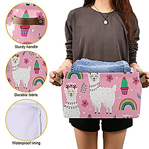 senya Alpaca Rainbow Camel Storage Basket Storage Bin Storage Cube Box Durable Canvas Basket Organizer with Handles for Shelf Closet Bedroom Home Office