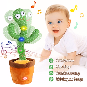 Kids Dancing Talking Cactus Toys for Baby Boys and Girls, Singing Mimicking Recording Repeating What You Say Sunny Cactus Electronic Light Up Plush Toy with 120 English Songs Smart Toy