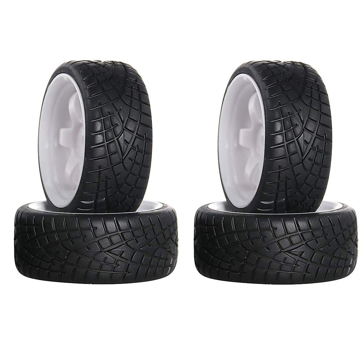 ShareGoo OD 2.55" 12mm Hex White 5-Spoke Plastic Wheel Rims & Rubber Tires Compatible with HSP HPI RC 1/10 On Road Racing Car