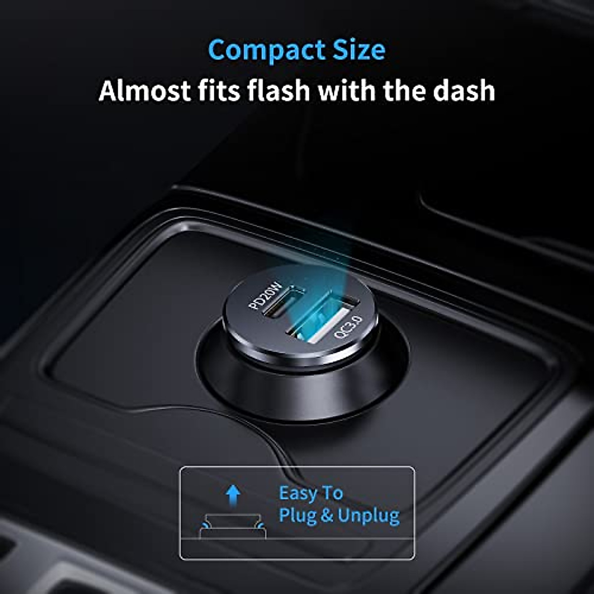 Syncwire USB C Car Charger 38W Fast USB Car Charger PD&QC 3.0 Dual Port [Super Mini & All Metal] Car Adapter Cigarette Lighter Compatible with iPhone 14/13/12/12 Pro/12 Pro Max, Samsung S23 and More