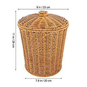 Angoily Wicker Trash Can with Lid, Wicker Bathroom Trash Can, Round Rattan Waste Basket, Woven Trash Can, Wicker Wastebasket Garbage Bin for Bedroom Kitchen Home Office