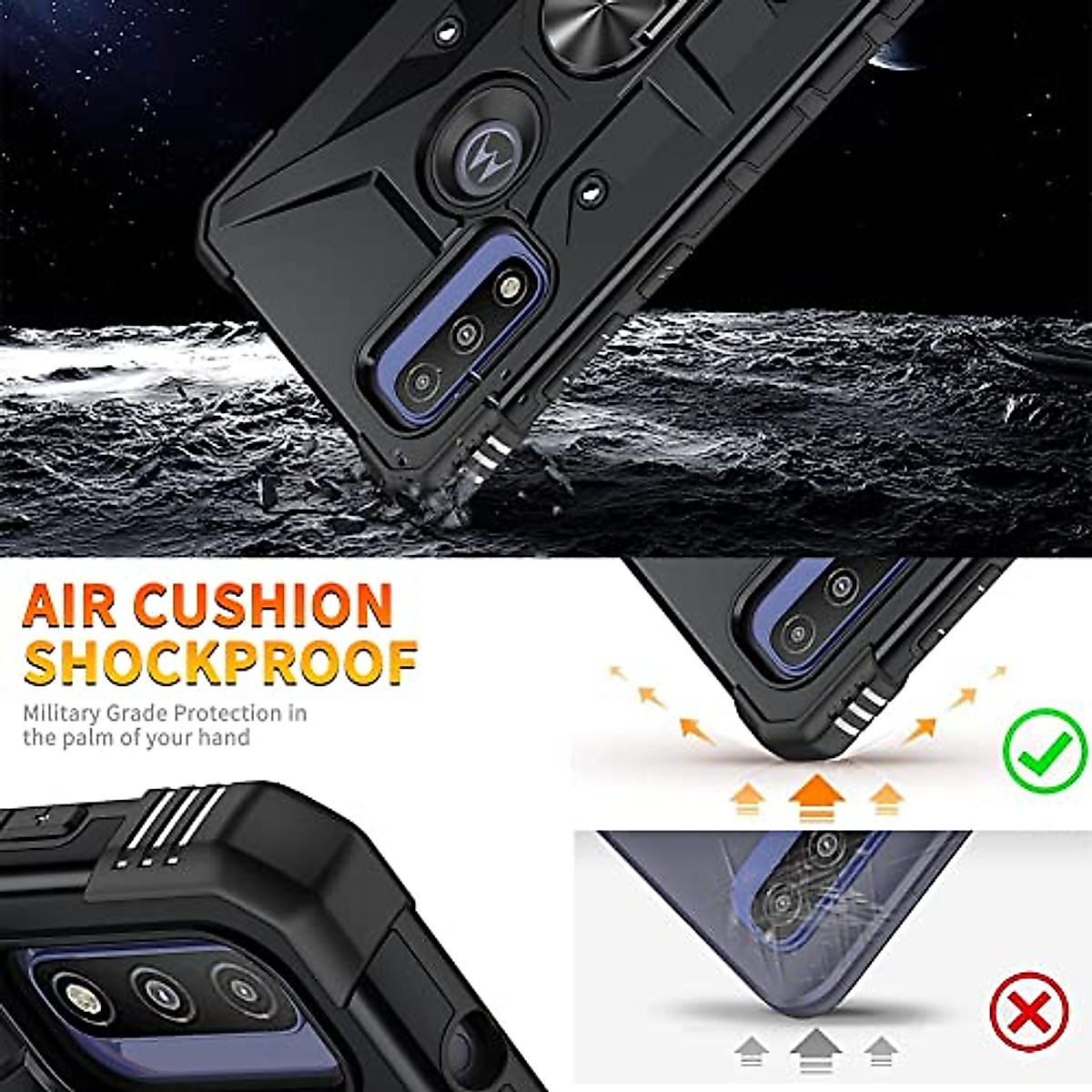 Vecomelo for Moto G Play 2023 Case with HD Screen Protector, [Military Grade] 16ft. Drop Tested Cover with Magnetic Kickstand Car Mount Protective Case for Motorola G Play 2023, Black