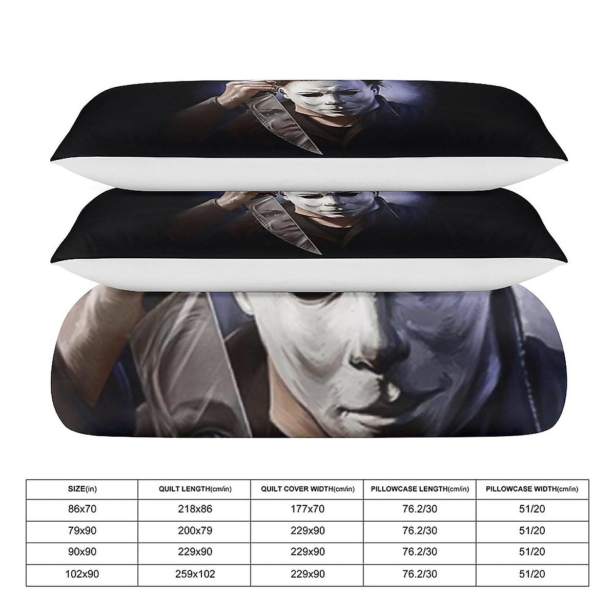 Pbunlkl Michael Killer Myers 3-Piece Bedding Set Duvet Cover Pillow Shams Set Soft Lightweight Comforter Cover Set 90"x90"