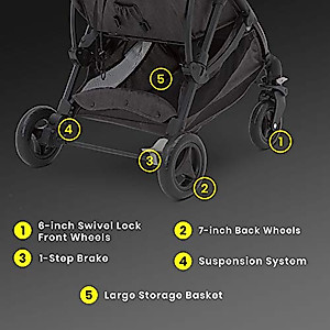 Jeep Gemini Stroller by Delta Children - Full of Features: Easy One-Hand Fold, Recline, Lightweight, Oversized Canopy, 2 Cup Holders, Shock Absorbing Frame, Grey Tweed with Red