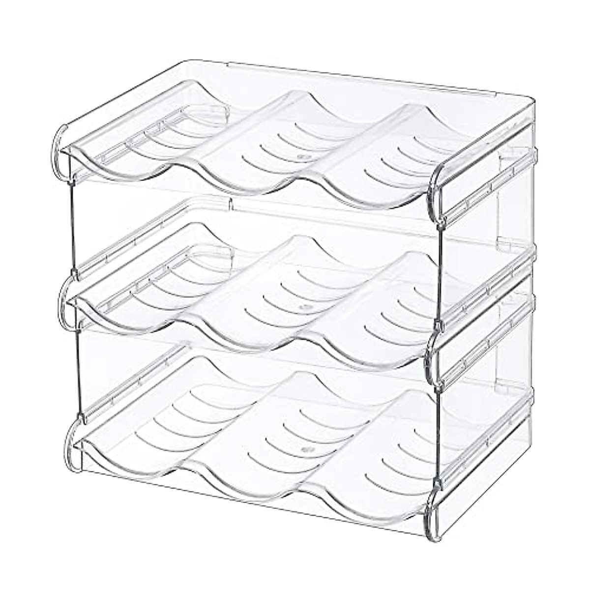 RHtvrll 3 Tiers Water Bottle Holder, Water Bottle Organizer for Cabinet Plastic Kitchen Pantry Wine Racks/Drink Bottle Storage for Kitchen Countertop, Cabinet, Freezer, Pantry, Holds 9 Containers