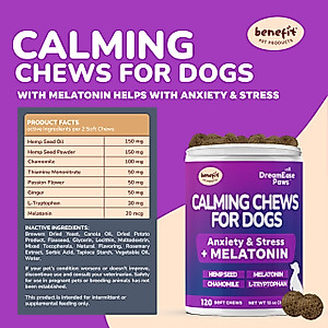 Calming Chews for Dogs - Dog Calming Chews for Separation, Dog Anxiety Relief Treats, Dog Sleep Support - Chamomile, and Melatonin for Dogs - 120 Soft Chews, Made in USA