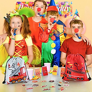 144 Pcs Firefighter Party Favors Fireman Themed Party Supplies Firemen Truck DIY Stickers Drawstring Bags Mini Notepads Silicone Wristbands Bracelets Keychain Button Pins Flexible Soft Pencil