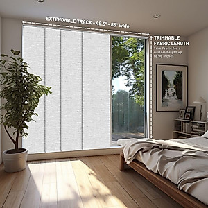 CHICOLOGY Embossed Textured Weave Fabric, Sliding Door Blinds , Room Divider ,Vertical Blinds for Patio Doors , Sliding Glass Door Blinds, Chalk White, W:46-86 x H: Up to-96 inches