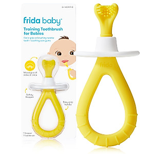 Frida Baby Training Toothbrush | Baby Toothbrush for 6-18 Months, Easy-Grip Handle, Triple Angle Bristles