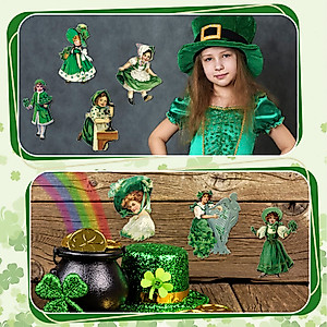 72 Pcs Vintage St Patricks Day Cutouts Retro St Patricks Day Decor Green Shamrock Paper Cutouts for Irish Holiday Party Bulletin Board Classroom Decorations (Shamrock)