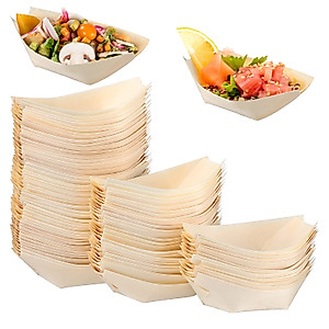 Hemoton 50pcs Wooden Sushi Serving Tray Boat 5 inch Disposable Japanese Sashimi Plate Snack Dessert Candy Serving Dish for Restaurant Home