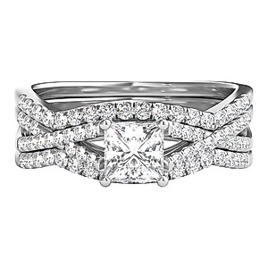 MOTIEL Jewelry Gift 1 ct. tw. Princess Cut Moissanite Bridal Ring Set 925 Sterling Silver 10k 14k 18k Gold Ring Engagement Ring Wedding Ring for Women Ladies (925 Sterling Silver)