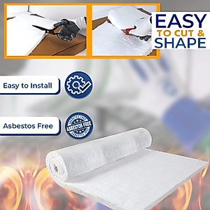 SIMOND STORE Ceramic Fiber Insulation Blanket, 4# Density 2400F, 1" x 12"x 24” Fireproof Insulation for Fireplace, Forge, Furnace, Kiln, Wood Stove, Pizza Oven