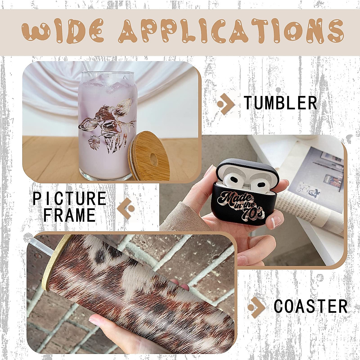 Tintnut Cowhide Permanent Vinyl Roll - 12 inch x 5ft, Cow Print Adhesive Vinyl, Skins Animal Print Vinyl, Permanent Outdoor Vinyl for Decor Sticker, Self Sticker Water proofing Vinyl