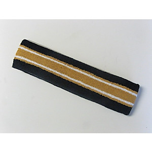 COUVER HB777 Long Thick Sports Basketball Headband for Large Head (1 Piece) Navy/Golden Yellow/White