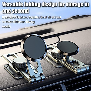 BESULEN Magnetic Phone Holder for Car, 6 Strong Magnets, Car Phone Mount with 2 Metal Plates, 720° Rotation Folding Case Friendly, Universal Auto Dashboard Cell Phone Holder Fits Most Smartphones