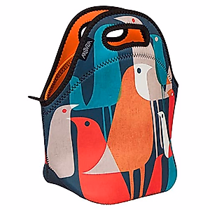 Artovida Artists Collective Insulated Neoprene Lunch Bag - Washable Soft Lunch Tote for Work and Picnic - Design by Budi Kwan (Indonesia) Flock of Birds - Classic
