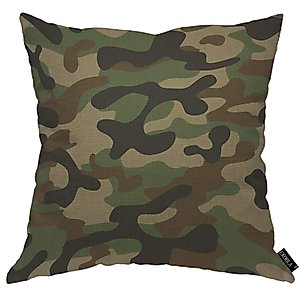 EKOBLA Camouflage Throw Pillow Cover Military Army Green Hunting Solider Combat Forest Woodland Cozy Square Cushion Case for Men Women Boys Girls Room Home Decor Cotton Linen 18x18 Inch