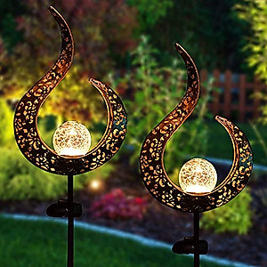 Joiedomi 2 Pack Solar Crackle Glass Globe Stake Lights, Solar Powered Garden Decorations, Pathway Lights Outdoor Waterproof for Walkway, Pathway, Yard, Lawn, Patio or Courtyard