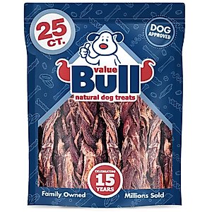 ValueBull Braided Beef Gullet Sticks for Dogs, Thick 6", 25 ct. - Beef Esophagus Dog Treats, Chondroitin Joint Support