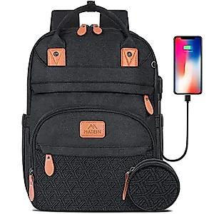 MATEIN Laptop Backpack for Women, 15.6 inch Anti Theft Travel Computer Backpack with USB Charging Port for Business Work, Girls Water Resistant College School Bookbag with Detachable Coin Pouch, Black