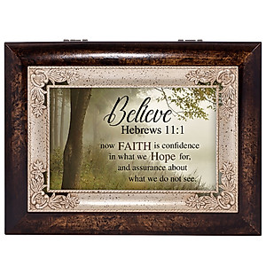 Cottage Garden Believe Faith Confidence Burlwood Jewelry Music Box Plays Amazing Grace