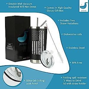 JENVIO Correctional Officer Gifts - 20 Ounce Stainless Steel Hot/Cold Travel Tumbler/Mug with lid and 2 straws for Coffee Cup - Fathers Day Corrections Accessories | Prison Guard Gift