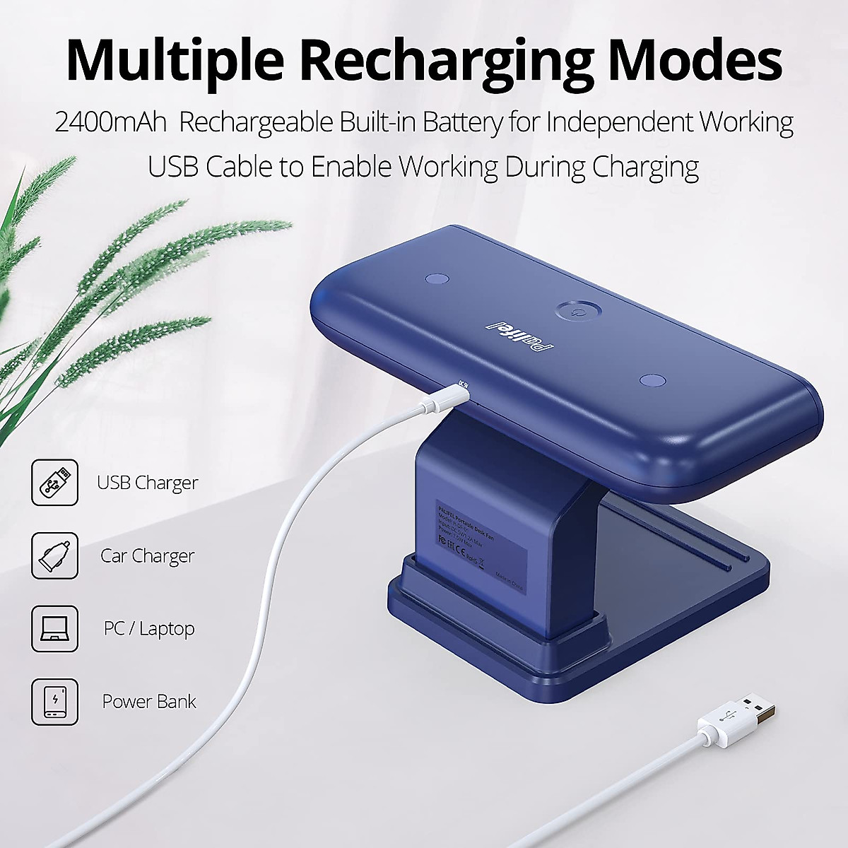 PALIFEL Portable Mini Desk Fan, Touch Control Table Fan, Quiet Cool & Air Circulating Monitor Clip on Fan for Office, 2400mAh Rechargeable Battery Operated Personal USB Small Fans for Home & Outdoor