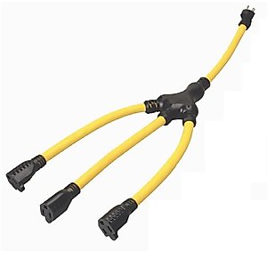 Coleman Cable 09019 W-Splitter, Extending Outlet Adapter, Splits 1 to 3 Outlets, 2-Foot