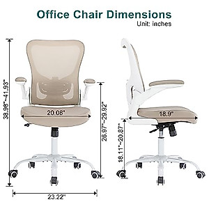 Office Chair Ergonomic Desk Chair - PU Leather Thick Cushion Adjustable Height Computer Chair with Lumbar Support and Flip-up Armrests, Home Office Desk Chairs, Swivel Executive Task Chair, Khaki