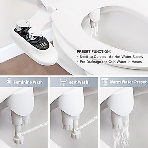 Bidet Attachment for Toilet Warm Water, Low Battery Consumption Temperature Display, Fresh Water Sprayer, Non-Electric Manual Bidet, Dual Nozzle Self Cleaning Hot and Cold Bidet Attachment