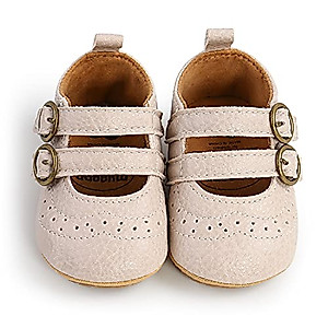 BENHERO Baby Girls Shoes Infant Mary Jane Flats Princess Wedding Dress Baby Sneaker Shoes(6-12 Months Infant H/Beige)