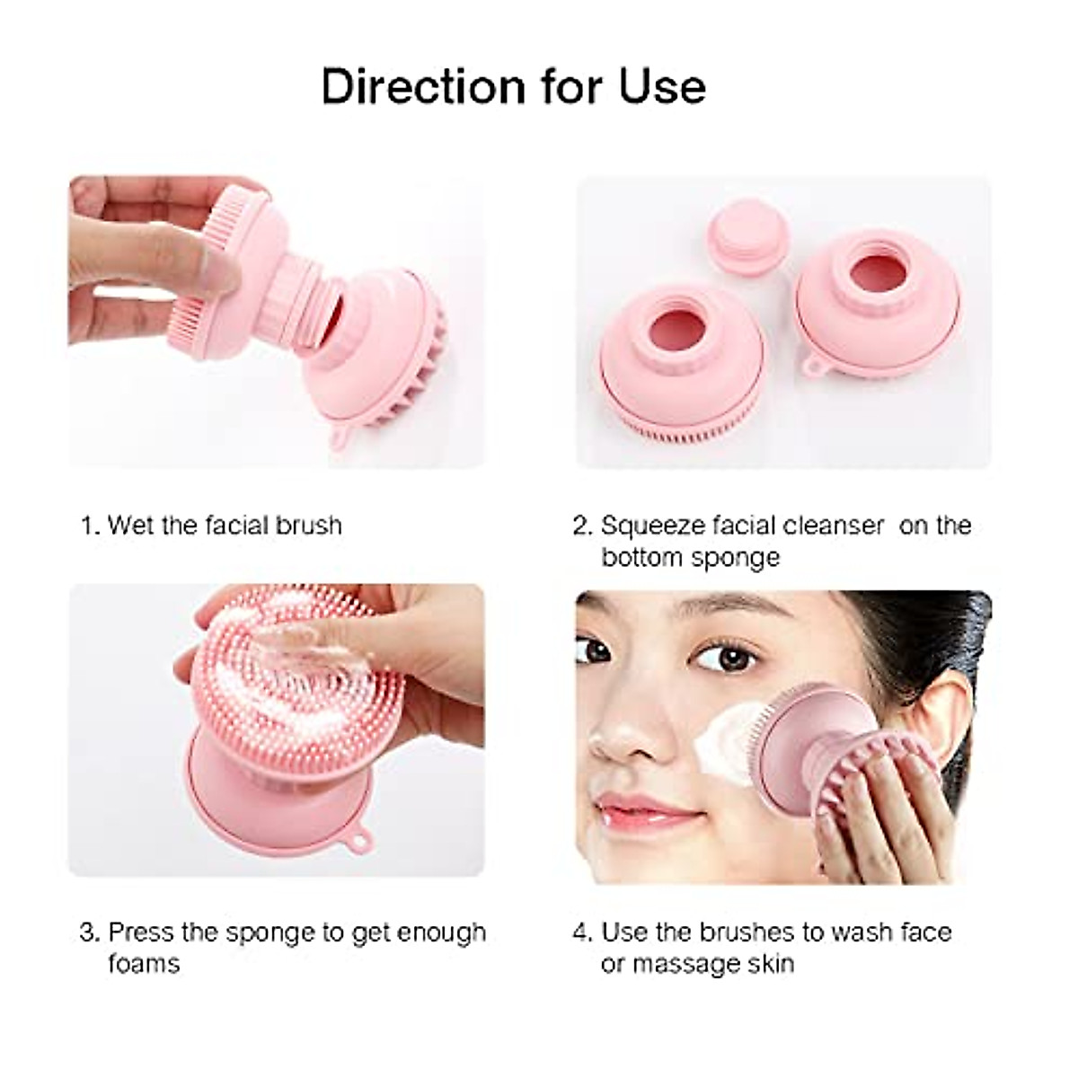 MYCOMBO Exfoliating Silicone Body Scrubber Easy to Clean, 2 in 1 Bath and Shampoo Brush, Scalp Massager, Lathers Well, Long Lasting, And More Hygienic Than Traditional Loofah (Pink)