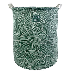 Mziart Large Foldable Laundry Basket Organizer, Collapsible Laundry Hamper Fabric Clothes Toy Storage Basket Nursery Hamper Storage Bin for Household Bedroom, Bathroom, College Dorm (Big White Leaf)