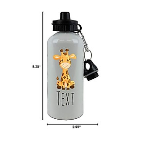 Personalized Custom Baby Giraffe - Zoo/Safari - Aluminum 20 Ounce Kids Summer Sport Water Bottle, 2 Lids - Customizable (White, Aluminum)