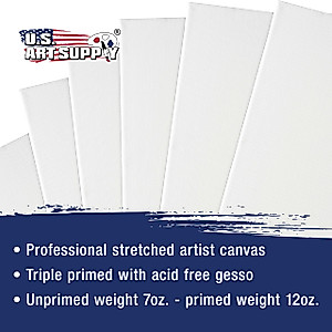 U.S. Art Supply 12 x 36 inch Stretched Canvas 12-Ounce Triple Primed, 6-Pack - Professional Artist Quality White Blank 3/4" Profile, 100% Cotton, Heavy-Weight Gesso - Acrylic Pouring, Oil Painting