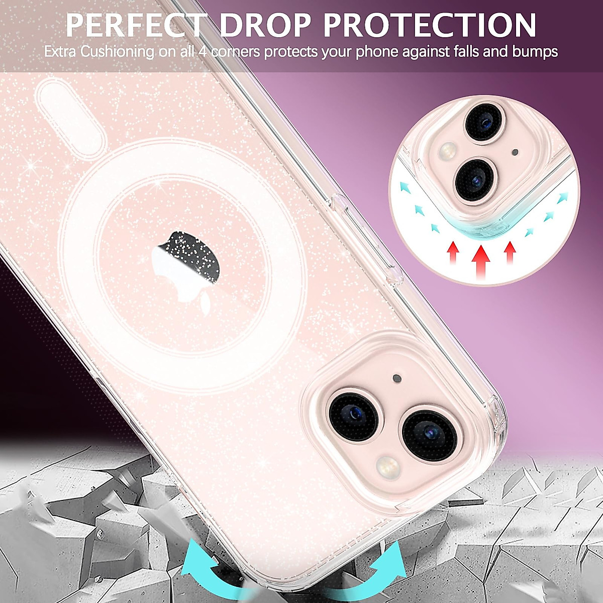 Telaso iPhone 13 Mini Case, iPhone 13 Mini Clear Glitter Case Compatible with Magsafe Wireless Charging Shockproof Anti-Scratch Hybrid Hard PC TPU Bumper Phone Case for iPhone 13 Mini 5.4", Clear