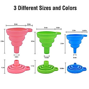 Kitchen Silicone Collapsible Funnel Set of 3,Small and Large,Flexible-Foldable-Cooking-Food-Grade Funnels for Filling Small or Mini Bottles,Perfume,Filling Capsules,Fry Oil Filter,Essential Oil,Spice