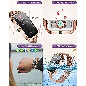 BOCLOUD Smart Watch, Smart Watches for Women Men, iPhone Android Smart Watch with Blood Oxygen/Heart Rate/Sleep Monitor, IP68 Waterproof Fitness Tracker with 12 Sport Modes(Gold)