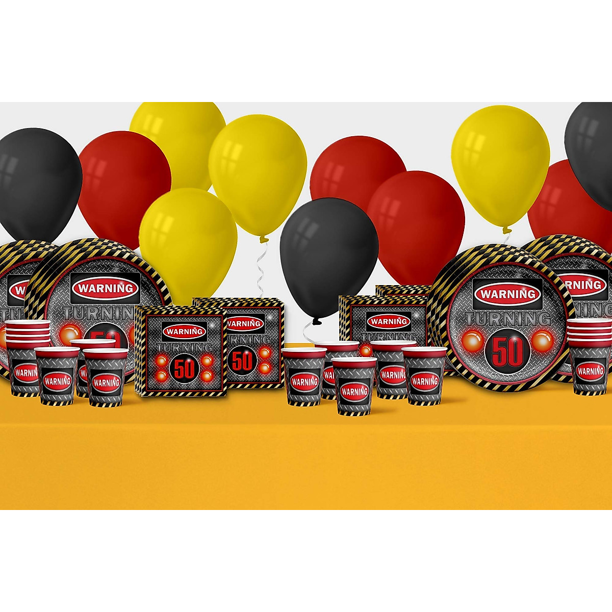 Warning Sign 50th Birthday Party Supplies Set Plates Napkins Cups Tableware Kit for 16