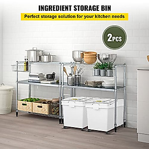 VEVOR 10.5 Gallons Ingredient Bin, Ingredient Storage Bin 2 Pcs/Set, PP Material Flour Bins On Wheels, White Shelf Ingredient Bin with Scoop and Sliding Lid, Commercial Storage Bins