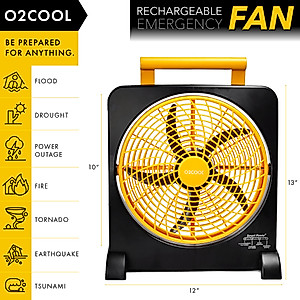 O2COOL 10-Inch Battery Operated Fan - Portable with Internal Rechargeable Battery, Multiple Power Options - AC/DC Adapter, USB Port for Emergencies, Camping, Travel, Indoor and Outdoor Use (Orange)