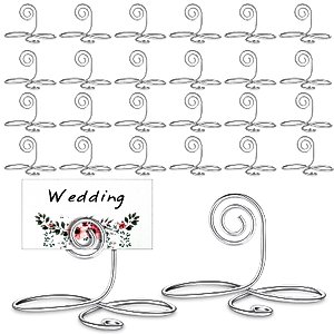 Sinload 24 Pcs Place Card Holders Table Number Holders Silver Small Card Stands Display Photos Picture Clips Elegant Wire Buffet Labels for Food Dinner Parties Weddings Reception Events