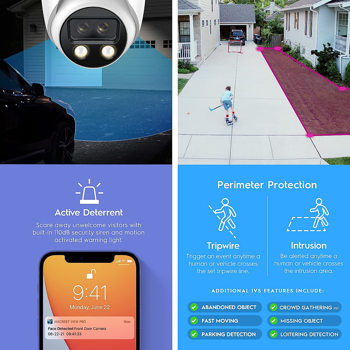 Amcrest Dual-Lens 4MP AI Outdoor Security Turret IP POE Camera @30fps, 0.0002lux@F1.0, 164ft Color Night Vision, Active Deterrents, People Counting, Two-Way Audio, Siren, IP4M-T1044EW-AI