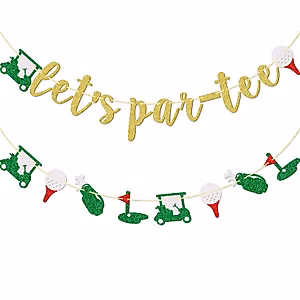 Let's Par-Tee Banner, Golf Themed Birthday Banner, Retirement Party Decor for Golf Lover, Golf Party Decorations, Gold Glitter