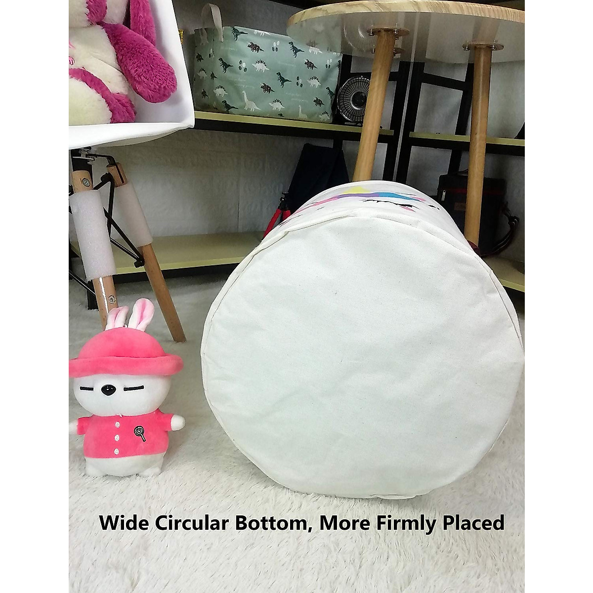 QUEENLALA Large Storage Basket,Laundry Hamper/Bathroom/Home Decor/Collapsible Round Storage Bin,Boys and Girls Hamper/Boxes/Clothing（Golden Unicorn）